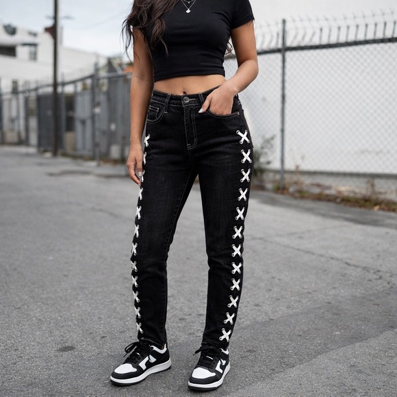 Vocal | Jeans | Vocal Black Lace Up Skinny Jeans Womens Waist 28 ...